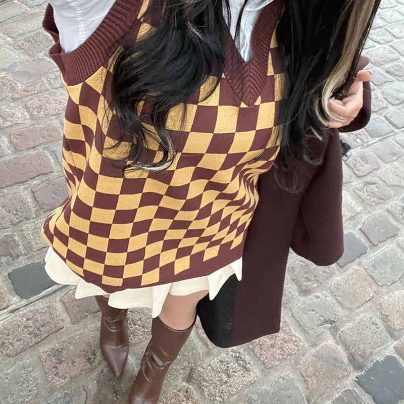 4 COLORS RETRO CHECKERS VEST UB2657 – Uoobox