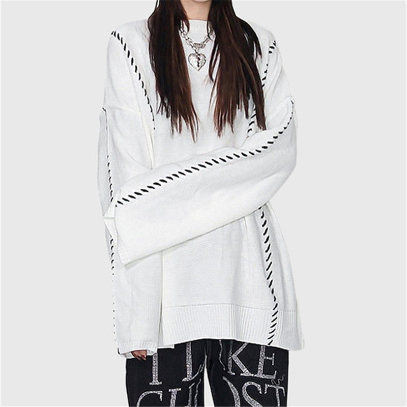 White String Stitch Pullover Sweater ER5834 – Uoobox