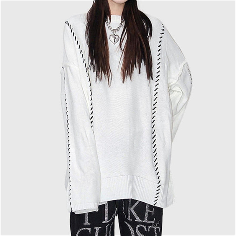 White String Stitch Pullover Sweater ER5834 – Uoobox