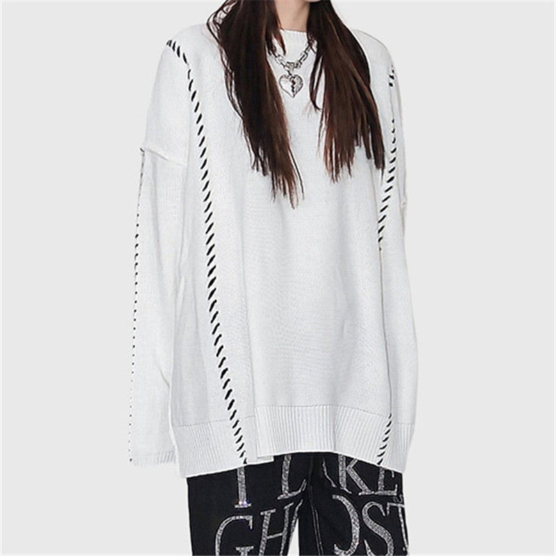 White String Stitch Pullover Sweater ER5834 – Uoobox