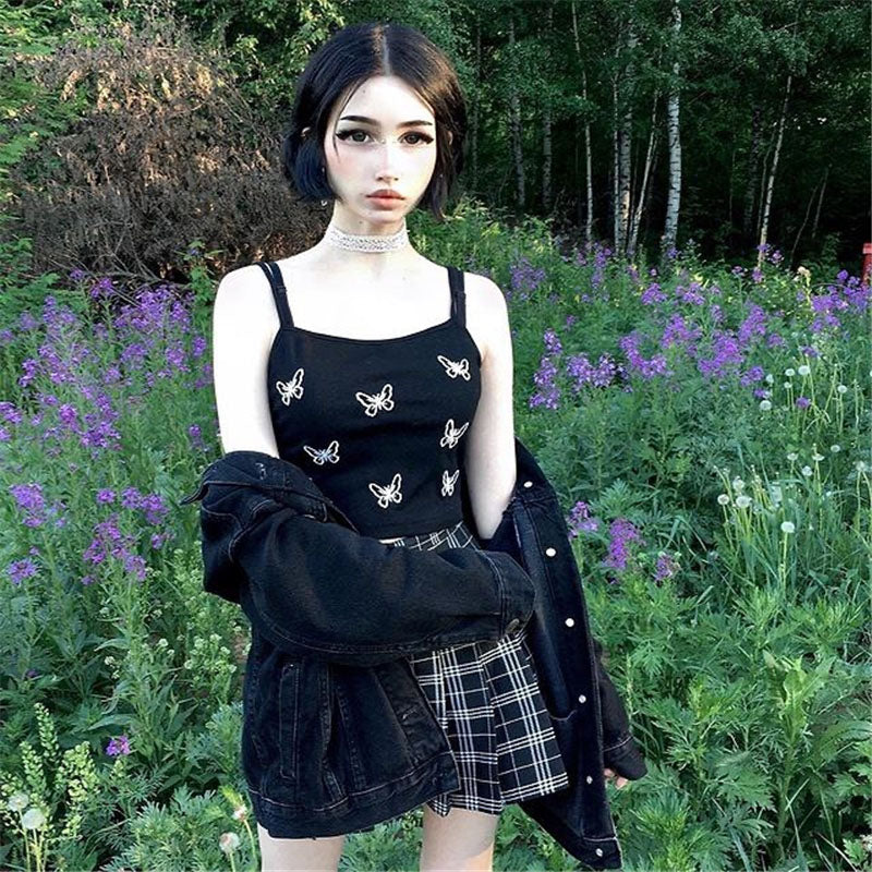 "BLACK BUTTERFLY PRINT SLING" CROP TOP D051208 – Uoobox