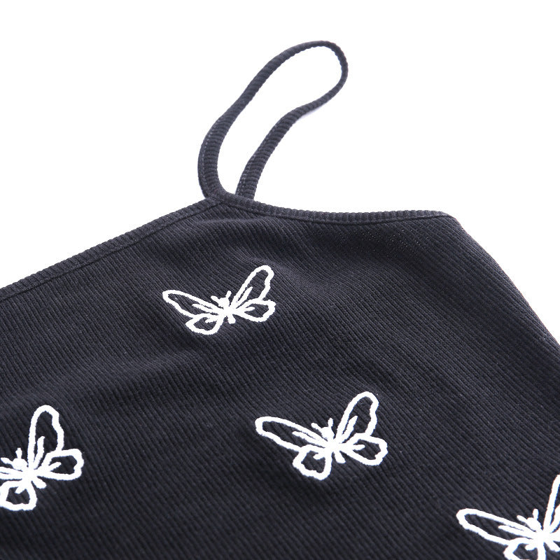 "BLACK BUTTERFLY PRINT SLING" CROP TOP D051208 – Uoobox