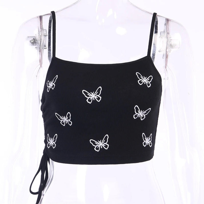 "BLACK BUTTERFLY PRINT SLING" CROP TOP D051208 – Uoobox